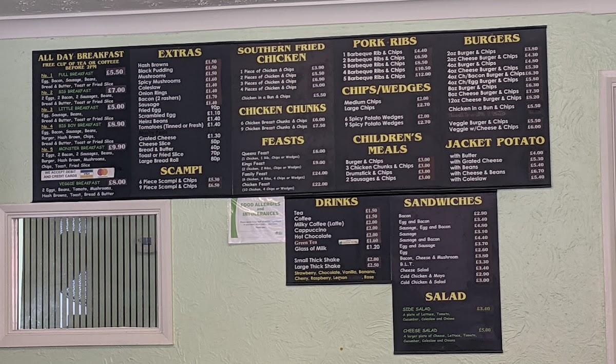 Menu at chick king, mile end cafe, Brandon