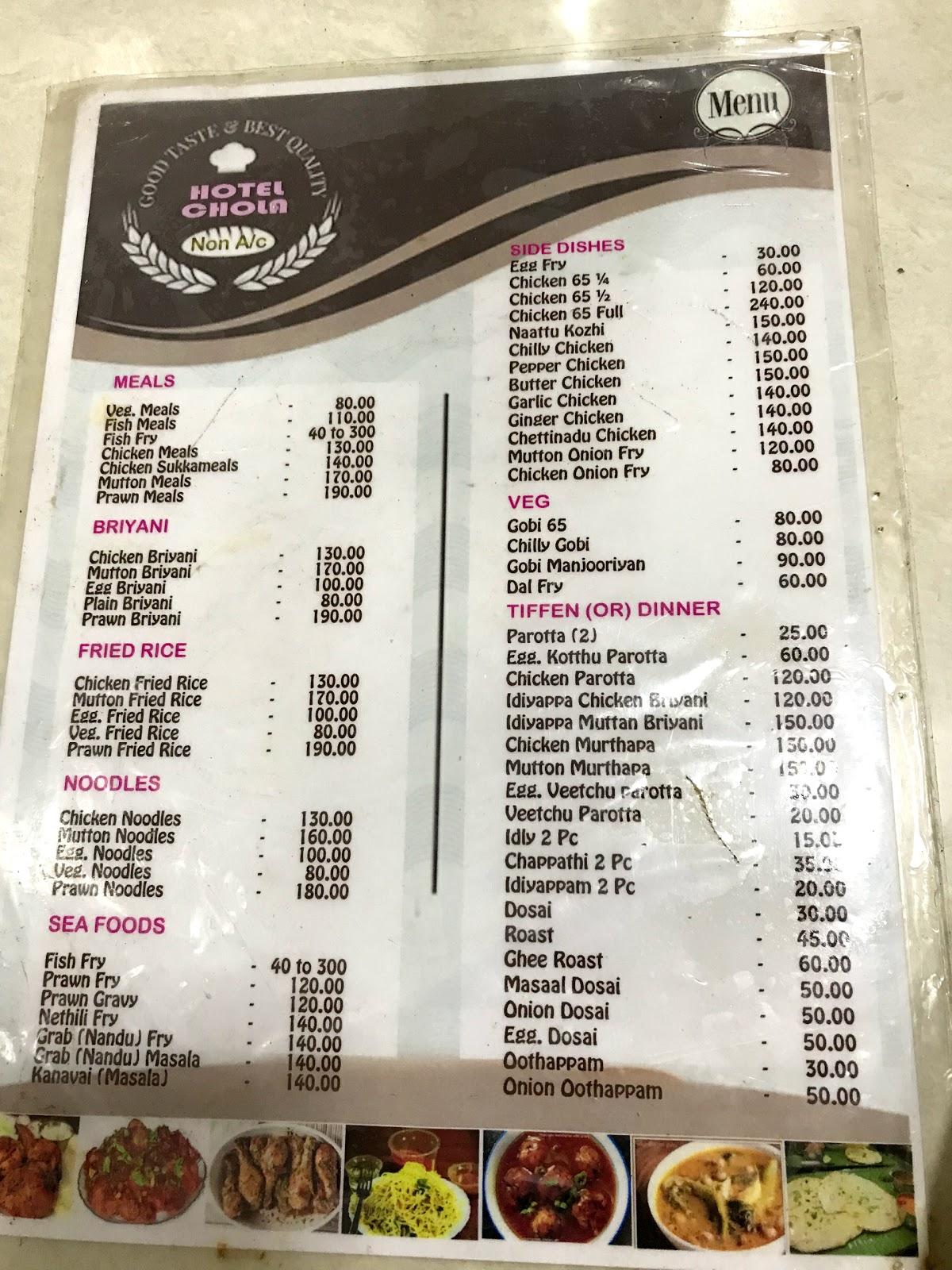 Menu at Hotel Chola Non Vegetarian Restaurant Rameswaram, Rameswaram