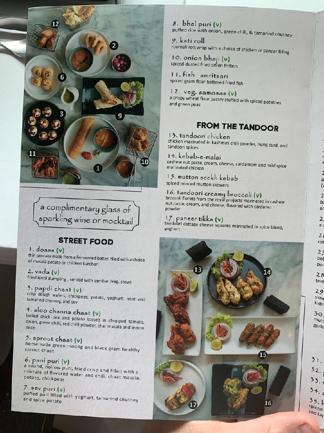Menu at Indus restaurant, Bangkok