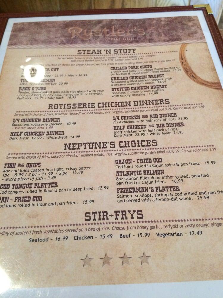 Menu at Rustler's Family Restaurant, St. John's