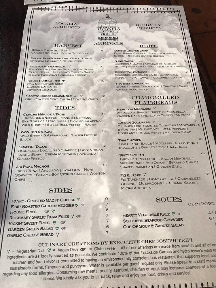 Menu at Trevor's at the Tracks pub & bar, San Juan Capistrano