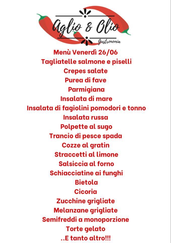 Menu at Aglio & olio restaurant, Manduria