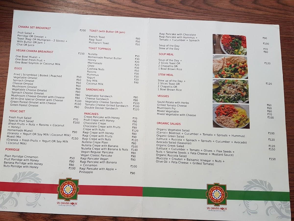 Menu at Chakra House Cafe, Mysuru