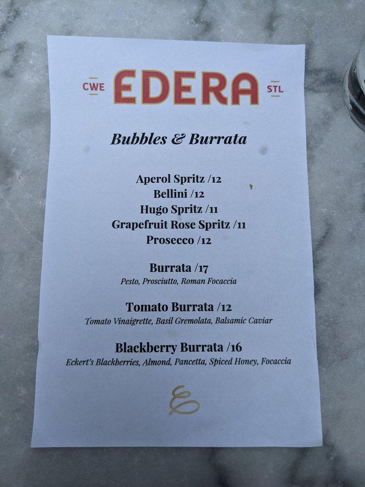 Carta de pizzería Edera Italian Eatery, San Luis