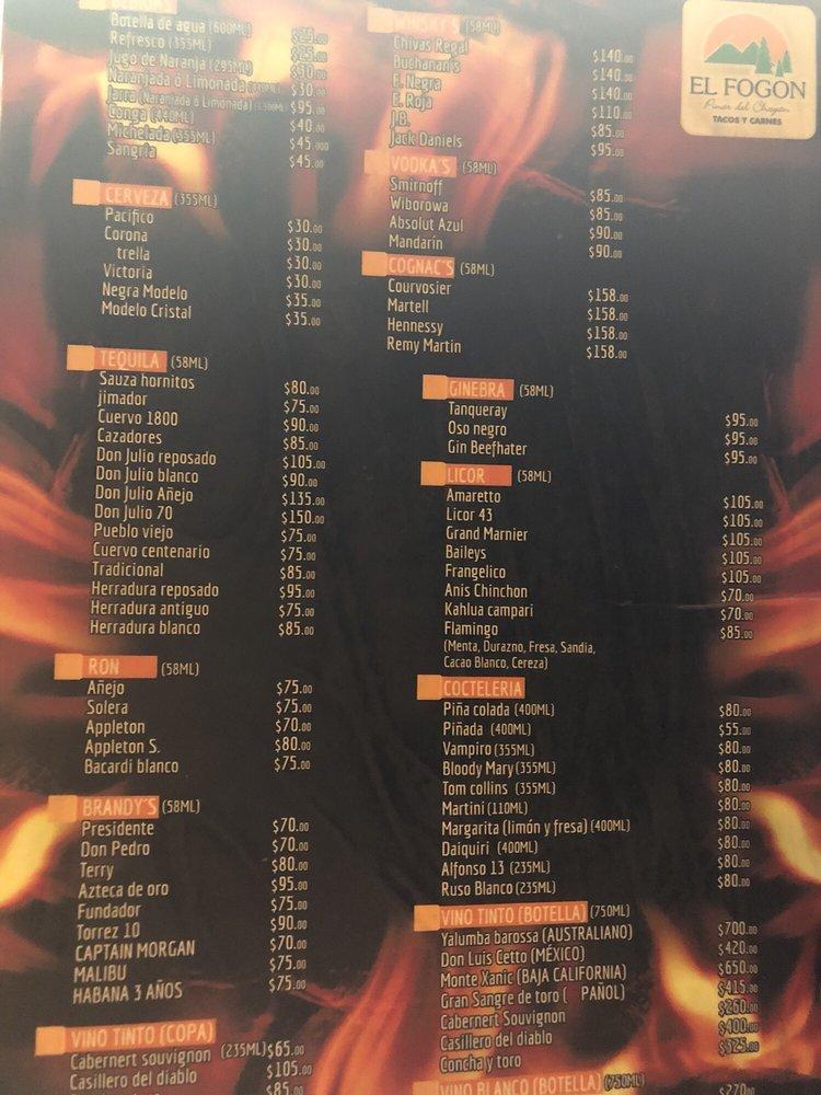 Menu at El Fogon restaurant, Manzanillo, Boulevard Miguel de la Madrid ...