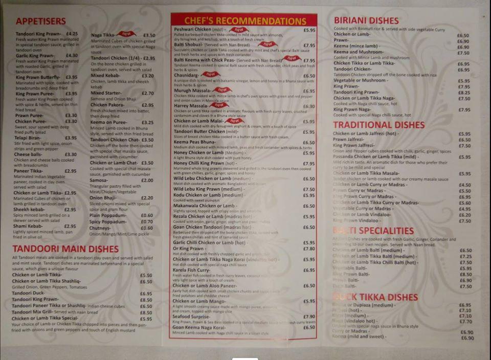 Menu at Havant Tandoori restaurant, Havant