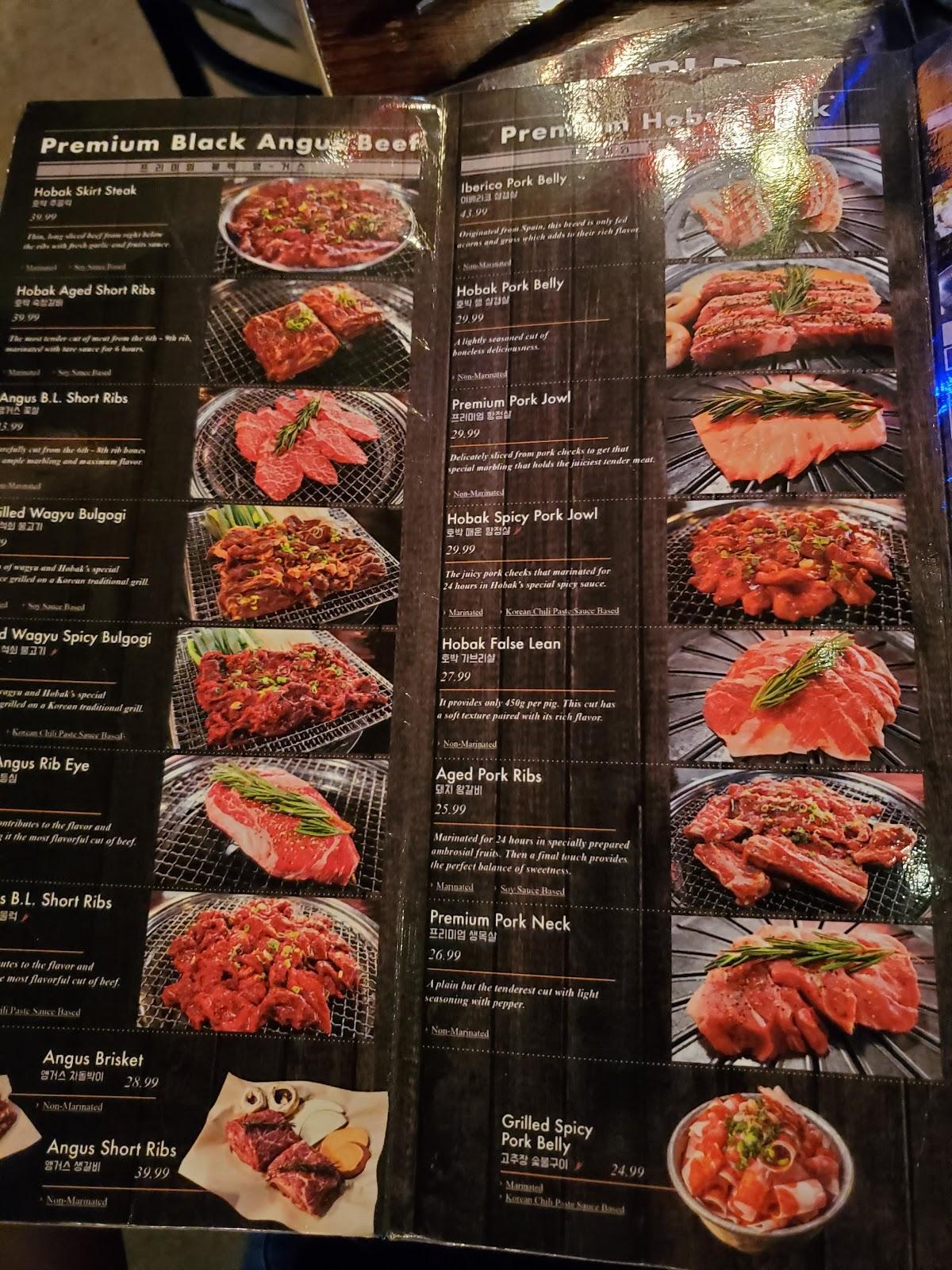 Menu at Hobak Korean BBQ, Las Vegas