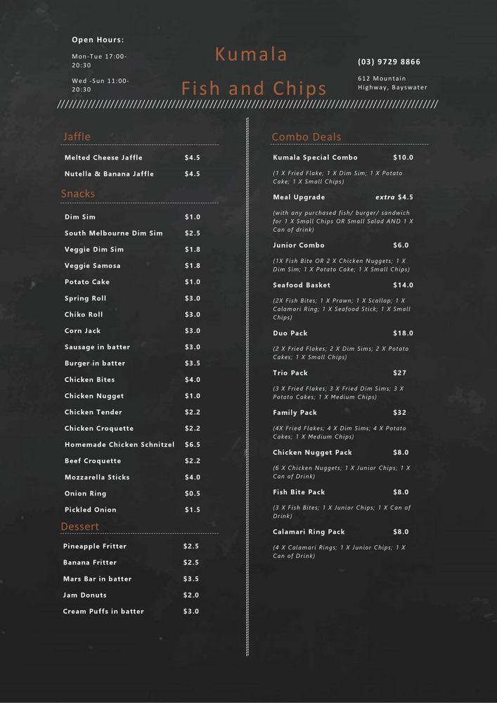 Menu at Bills Fish Shop restaurant, Bayswater