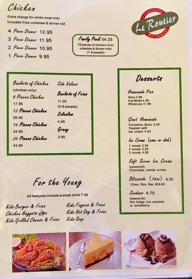 Menu at Le Routier Restaurant, St-Pierre-Jolys