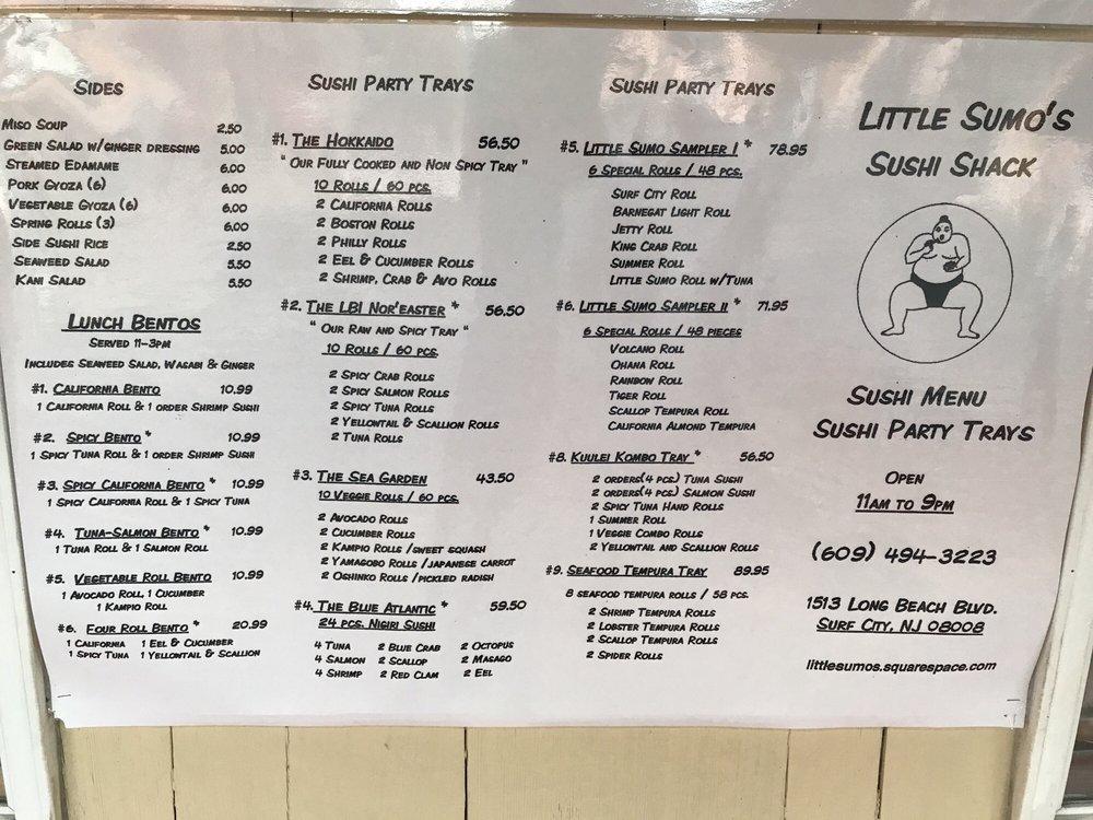 Menu at Little Sumo's restaurant, Surf City