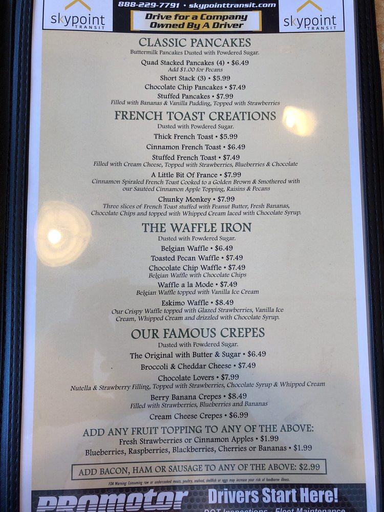 Menu at Lux Cafe, Goshen