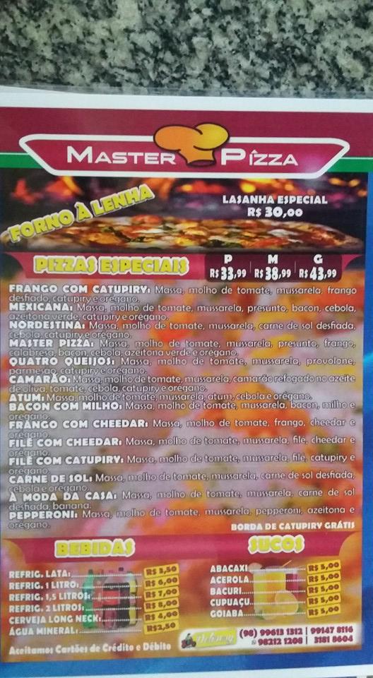 Menu at Masterpizza restaurant, São Luís, Av. Oito