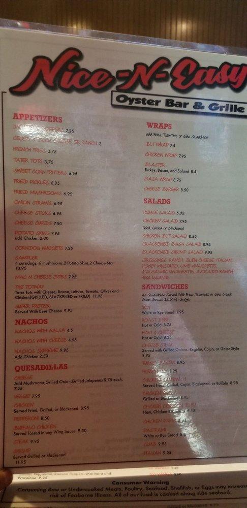 Menu at Nice N Easy Oyster Bar & Grille, Orange City