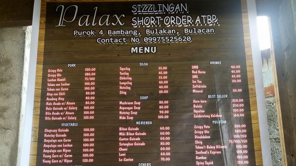 Menu at Palax Restaurant And Catering Services, Bulacan