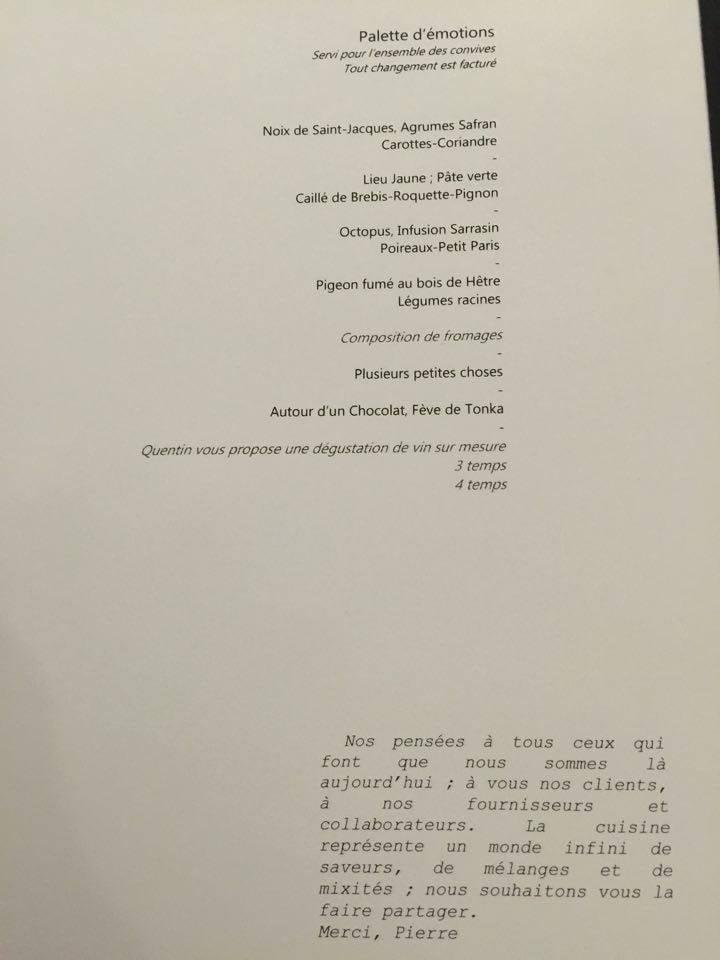 Menu au Py-r restaurant, Toulouse, 19 Dsc de la Halle aux Poissons