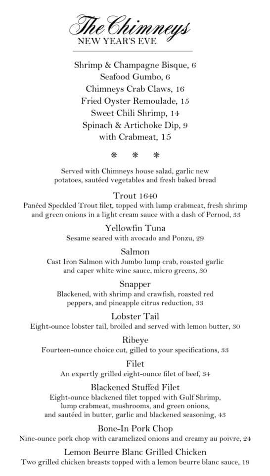 Menu at The Chimneys Restaurant, Gulfport, E Beach Blvd