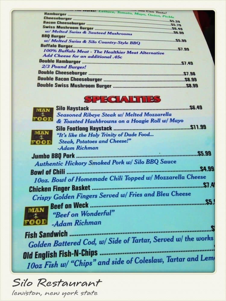 Menu at The Silo restaurant, Lewiston