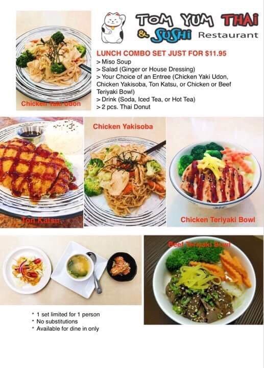 Menu at Tom Yum Thai & Sushi Restaurant, Dunedin