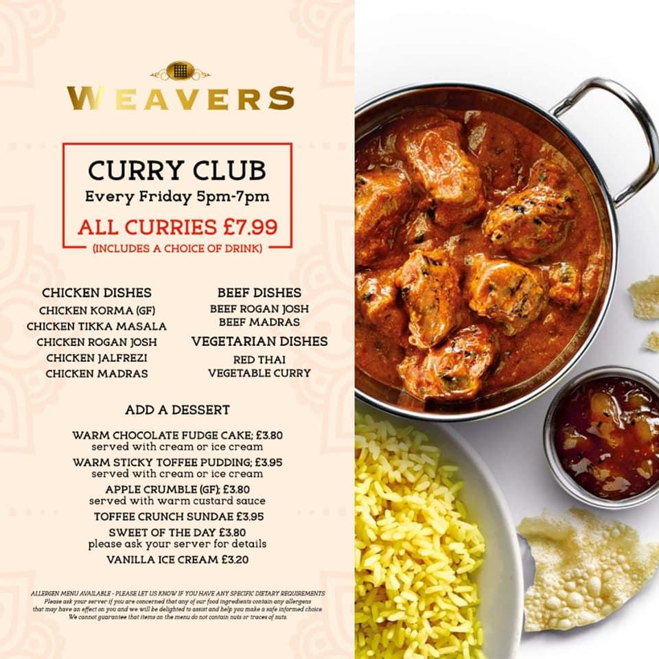 Menu at Weavers Bar & Lounge, Kirkcaldy