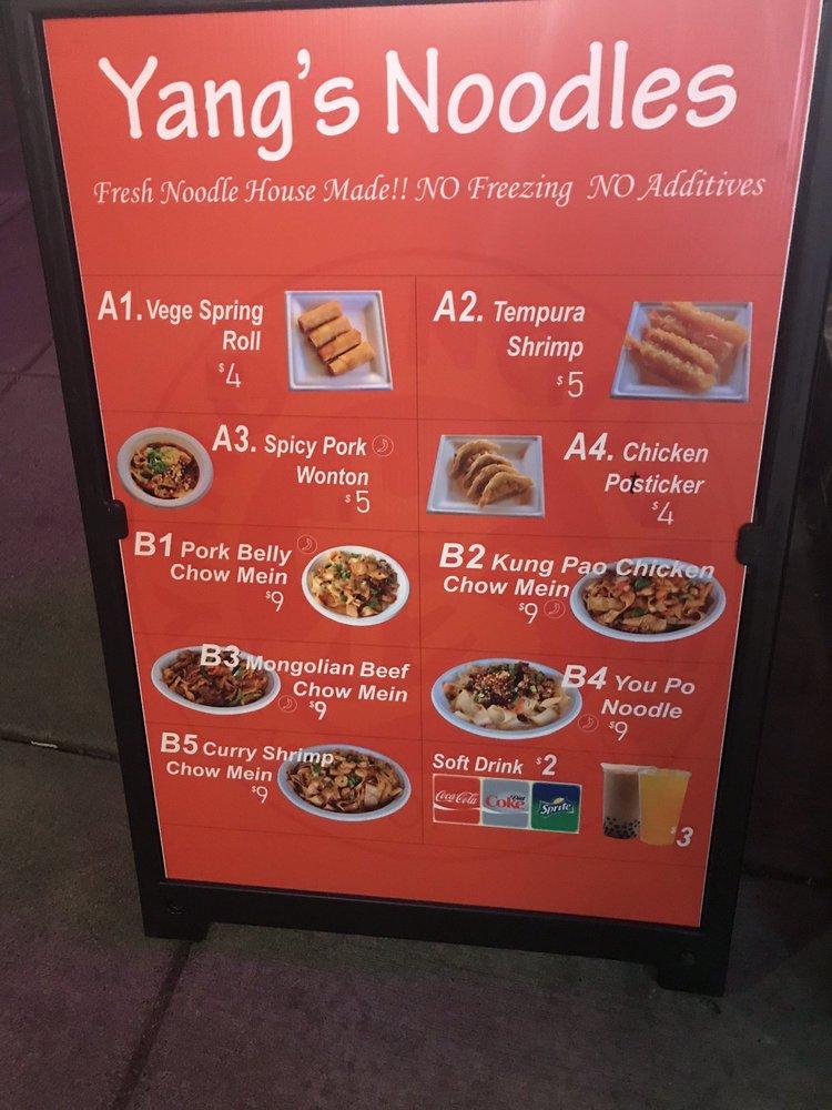 Menu at Yang's Noodle restaurant, Portland