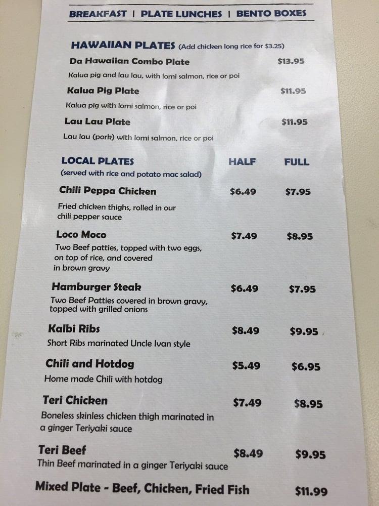 Menu at Da Hawaiian Kitchen restaurant, Huntington Beach