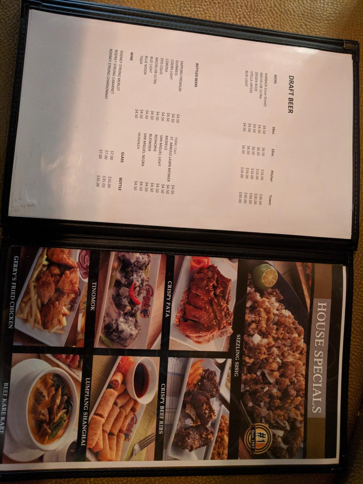 Menu at Gerry's Grill restaurant, Houston