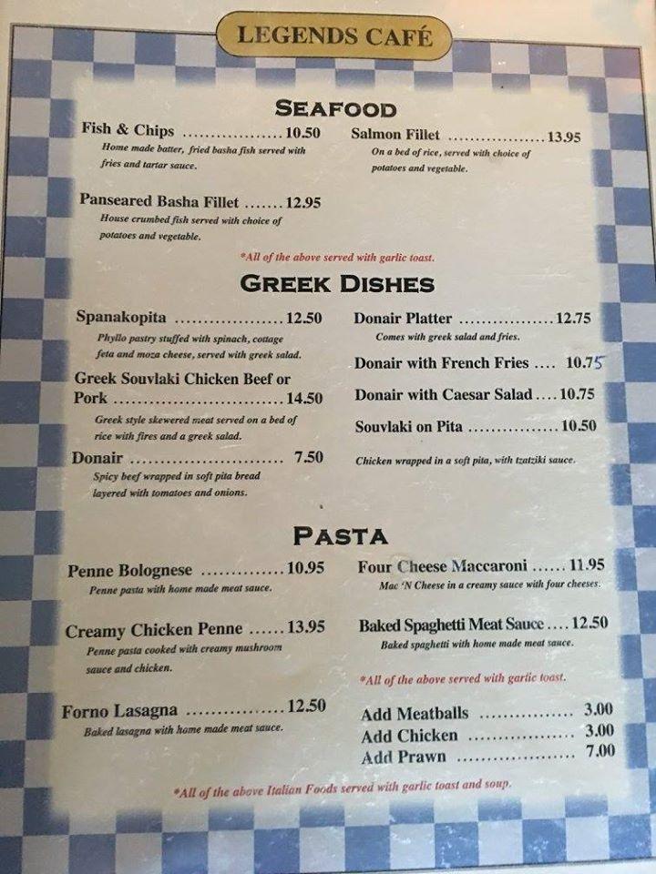 Menu at Legends Cafe and Pizza, Edson