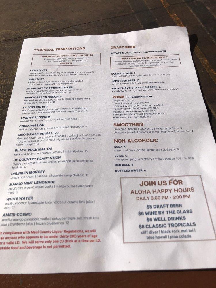 Menu at Mai Tai Bar, Lahaina
