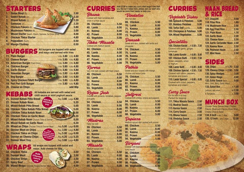 Menu at Marsden Spice & Pizza pizzeria, Marsden