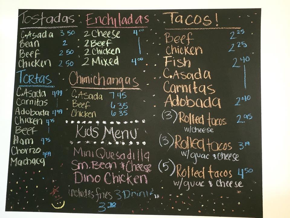Menu at Rodolfo's Taco Shop restaurant, Farmington