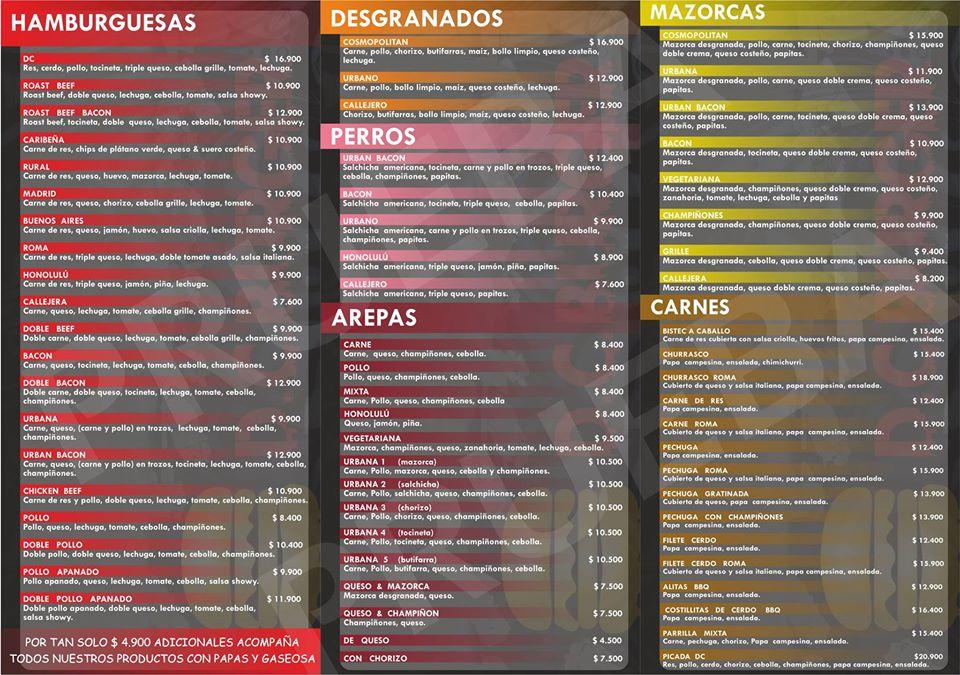 Menu at DC Burger restaurant, Bogotá, Cra 4 13-04 Esquina