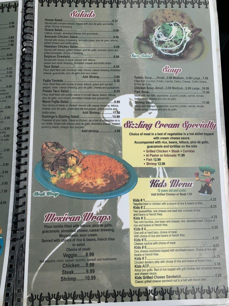 Menu at Domingos Mexican & Seafood Restaurant, Mocksville