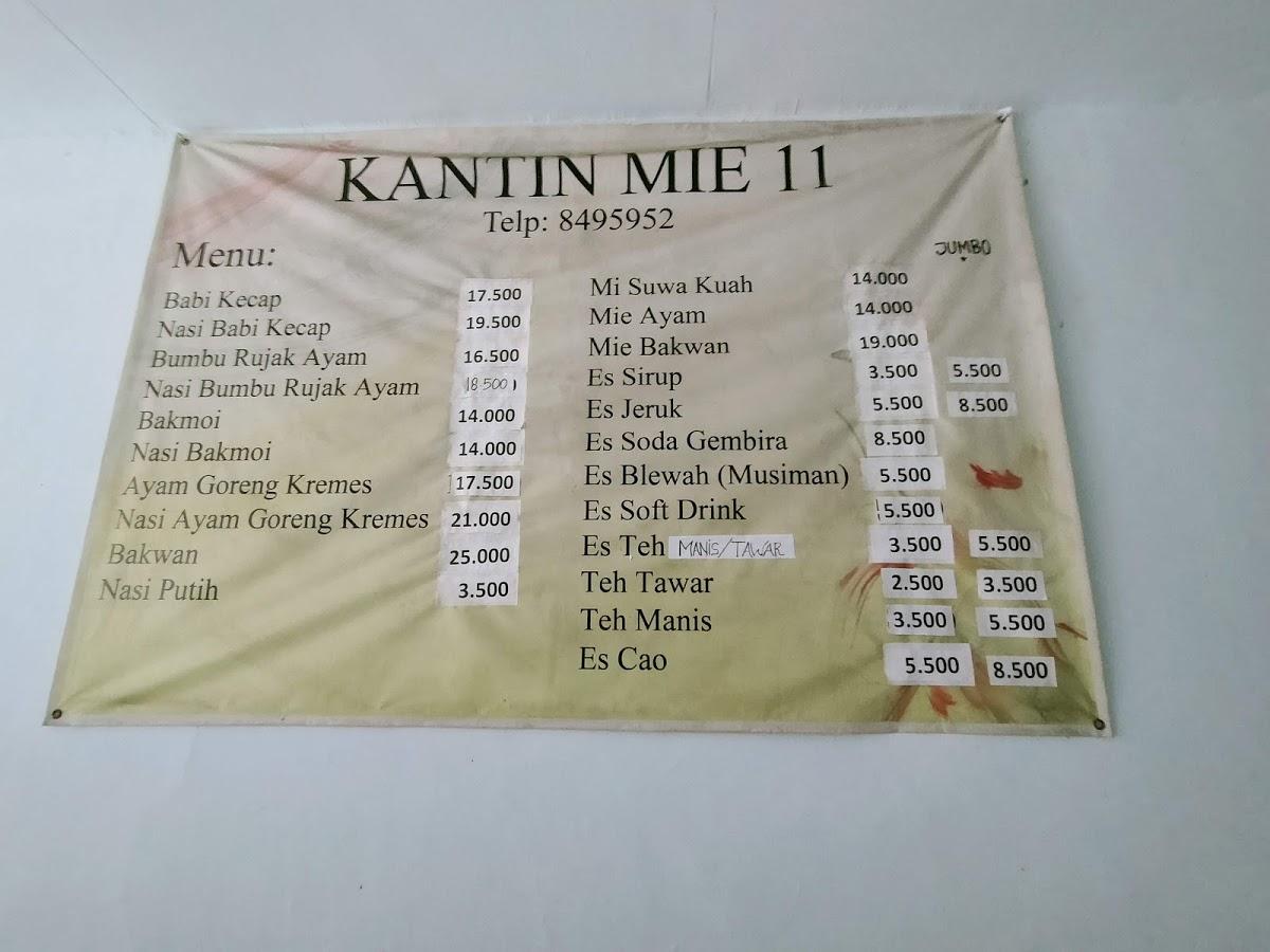 Menu at Kantin Mie restaurant, Surabaya, Jl. Siwalankerto Permai III