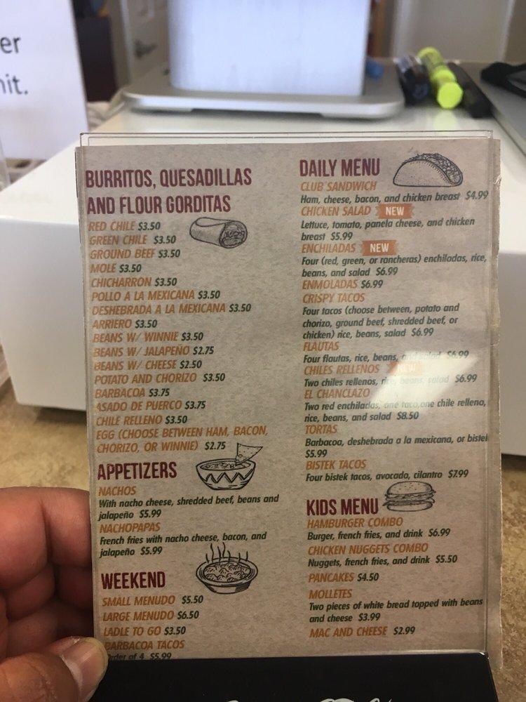 Carta del restaurante La Chancla Mexican Food, El Paso