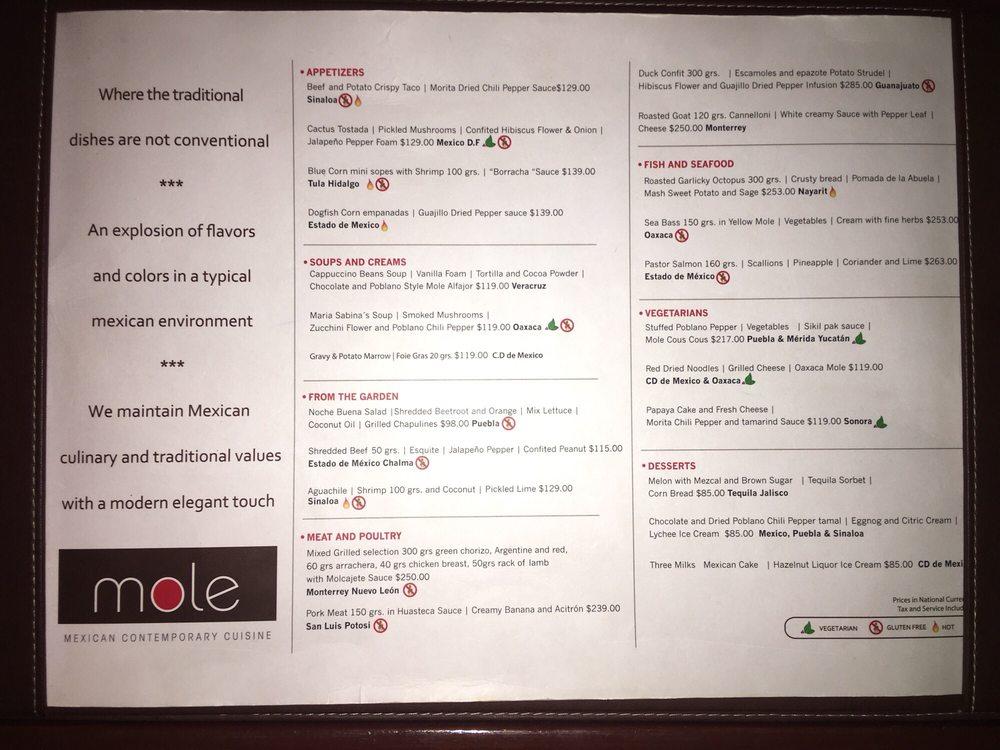Menu at Cielo restaurant, Cancún