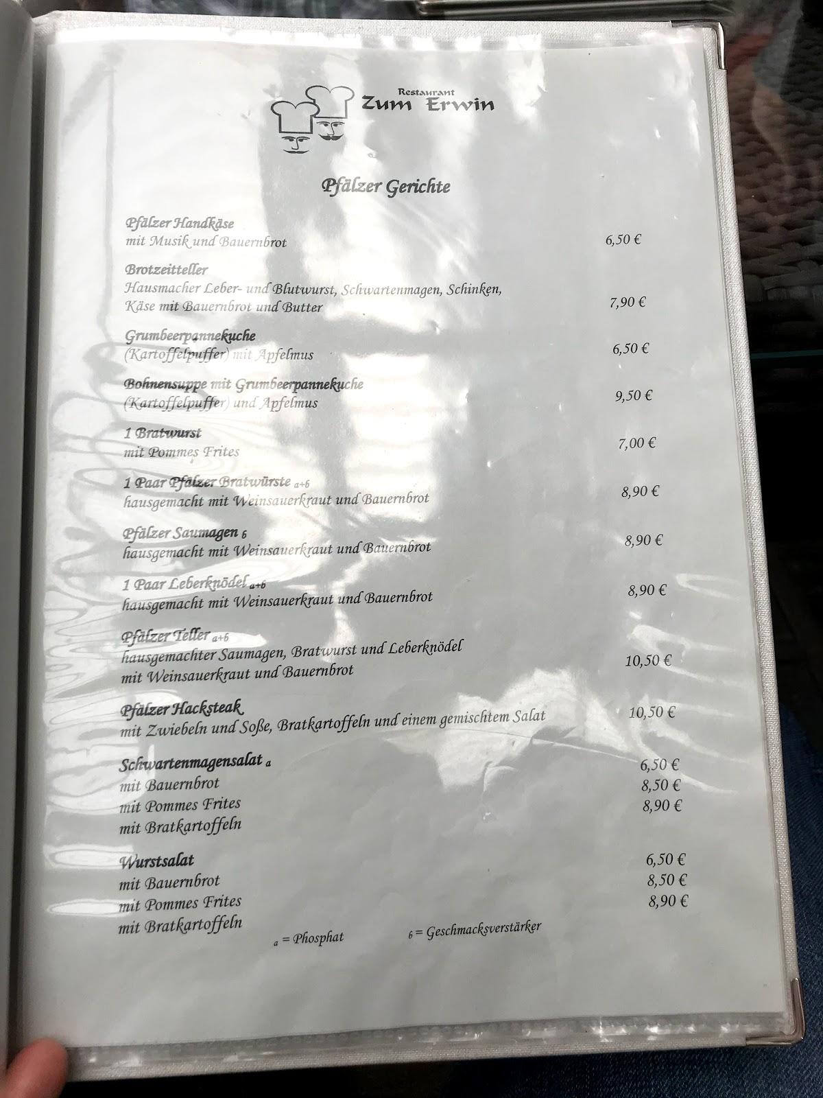 Speisekarte von Restaurant Zum Erwin, Kirrweiler (Pfalz), Gartenstraße 6