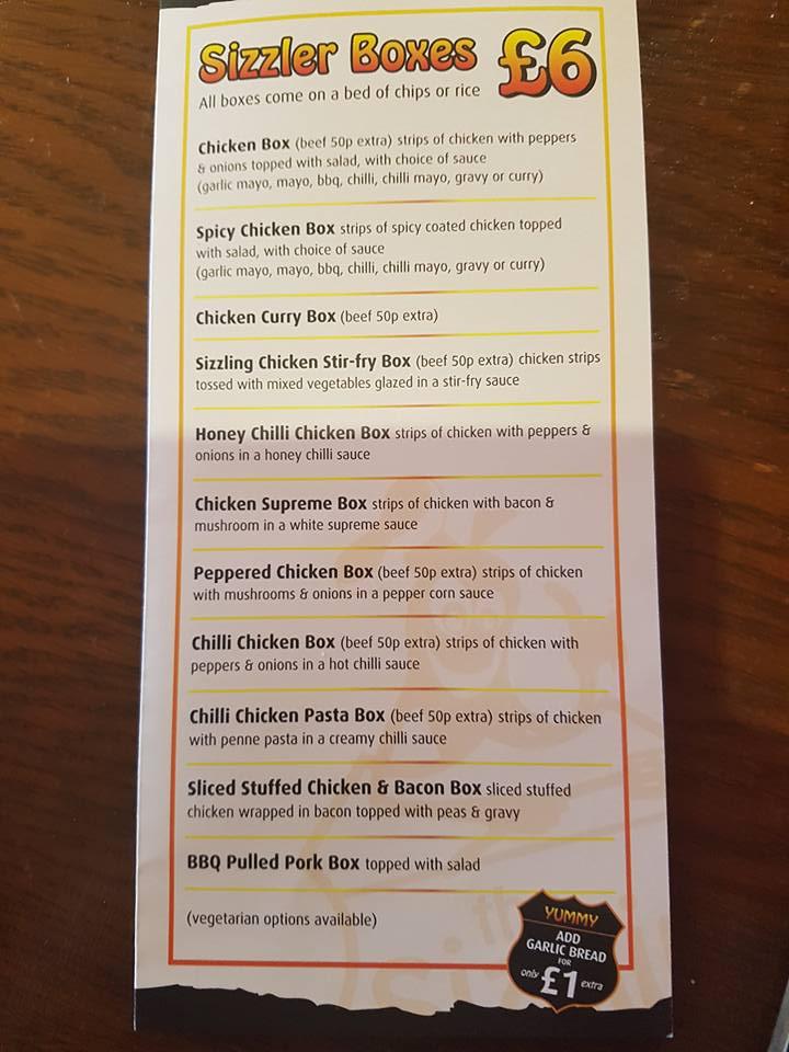 Menu at Sizzlin Sausage Diner restaurant, Ballymoney