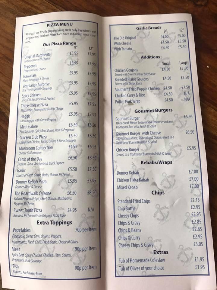 Menu at Boardwalk Takeaway restaurant, Portpatrick