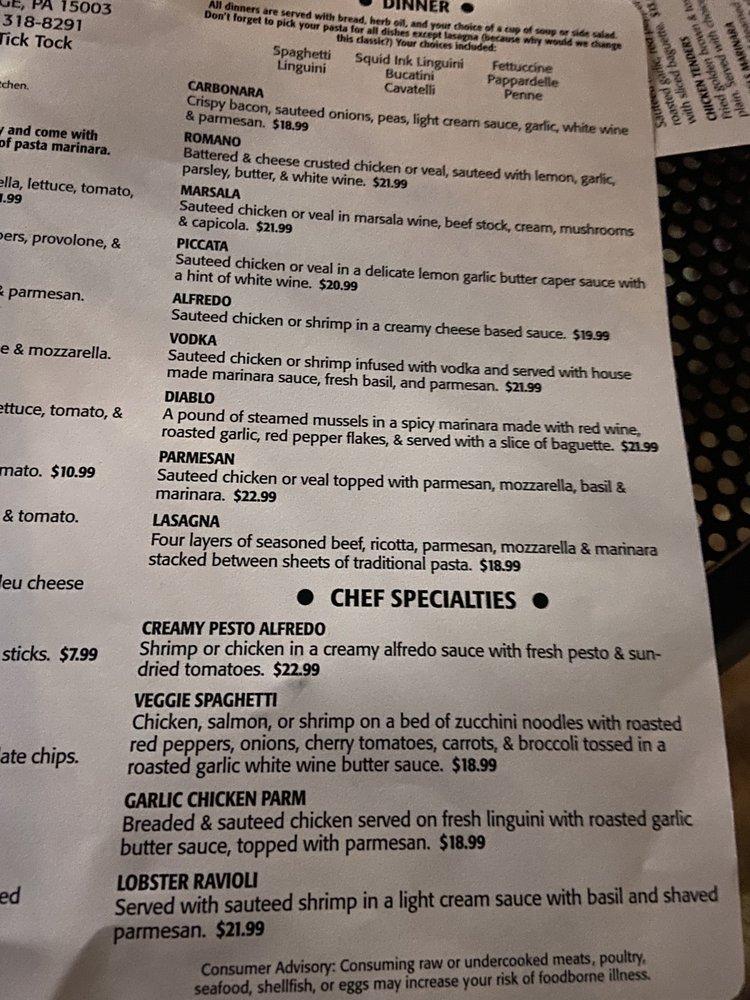 Menu at Tick Tock Bar & Cafe, Ambridge