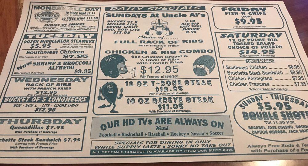 Menu at Uncle Al's pub & bar, Davie, 8200 Griffin Rd