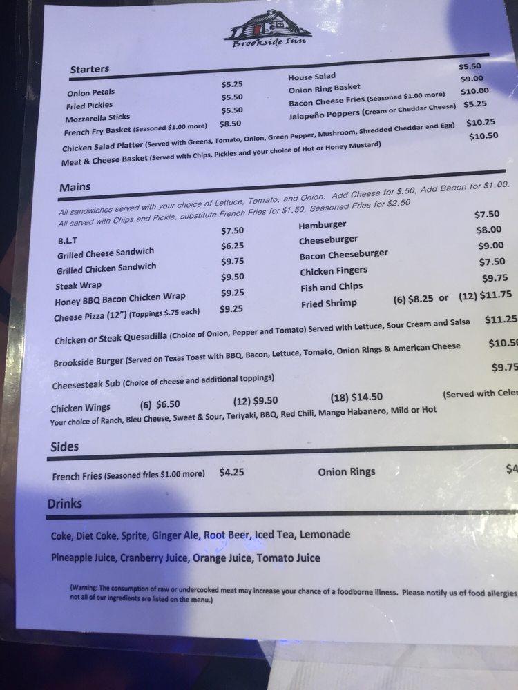 Menu at Brookside Inn pub & bar, Jefferson