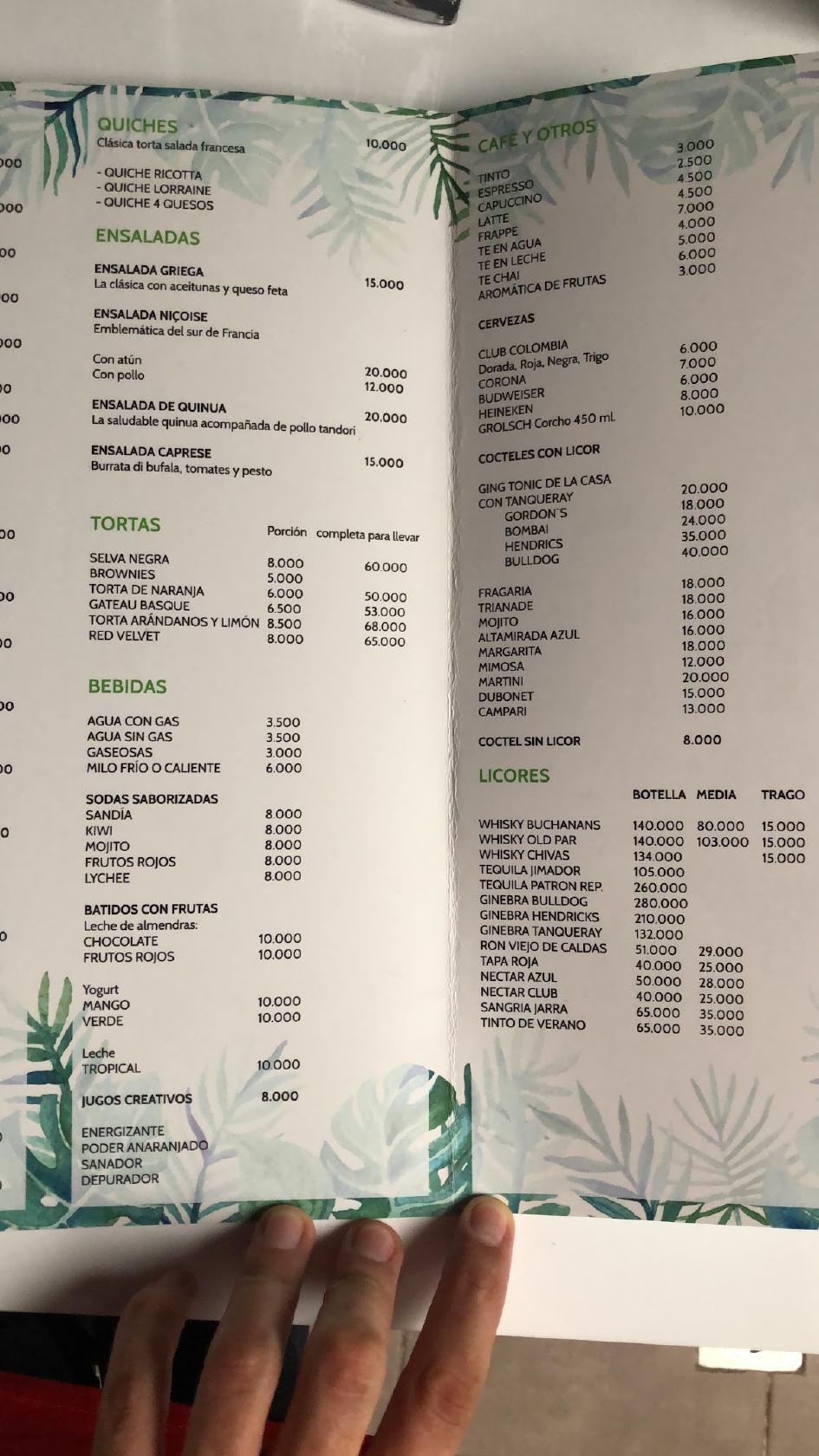 Menu at FAUNA Restaurante Cafe, Ibagué