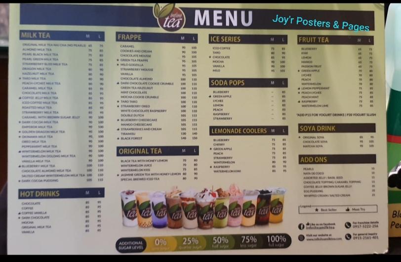 Menu at Infini Tea cafe, Mandaluyong