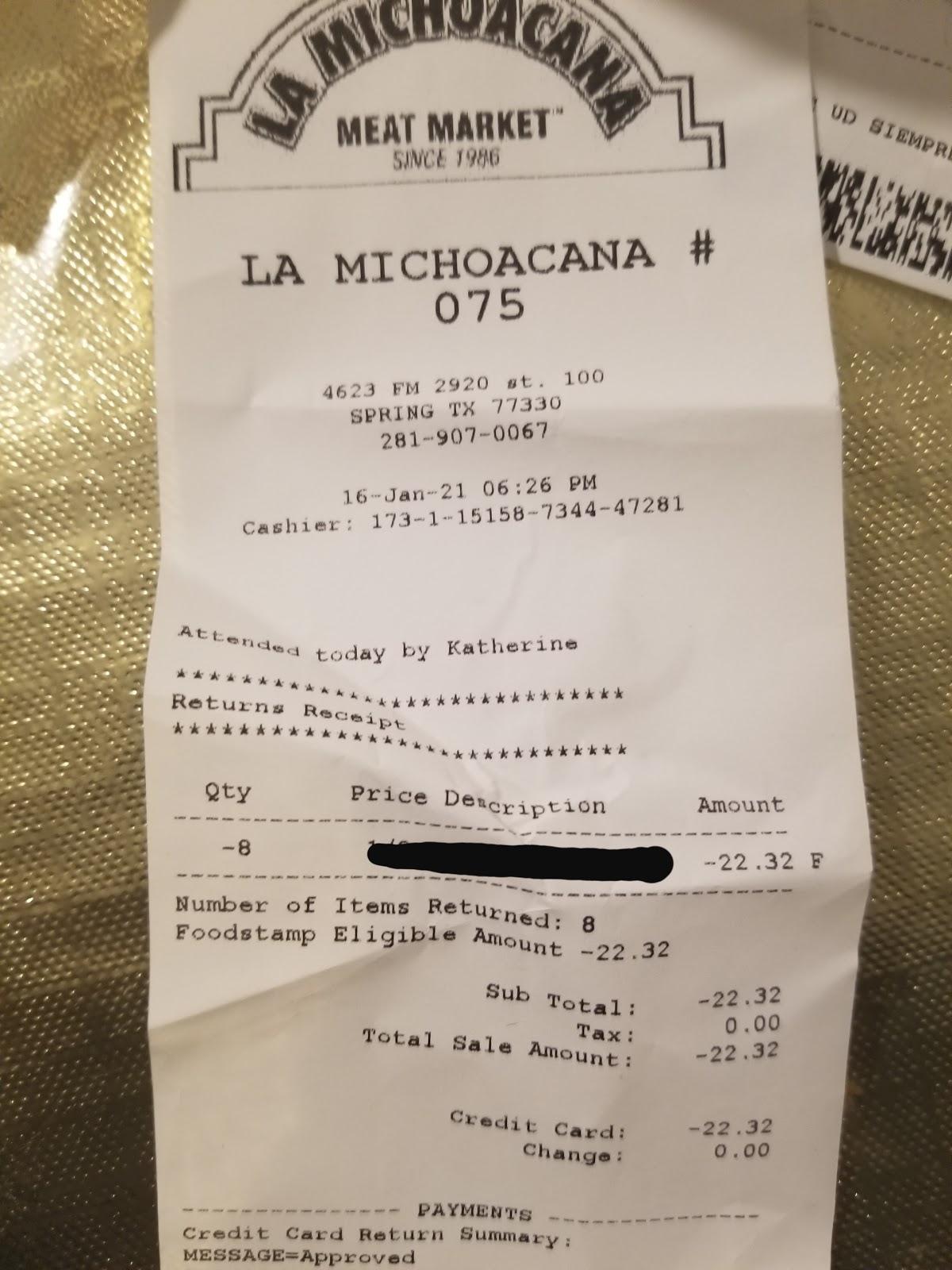 Menu at La Michoacana Meat Market, The Woodlands