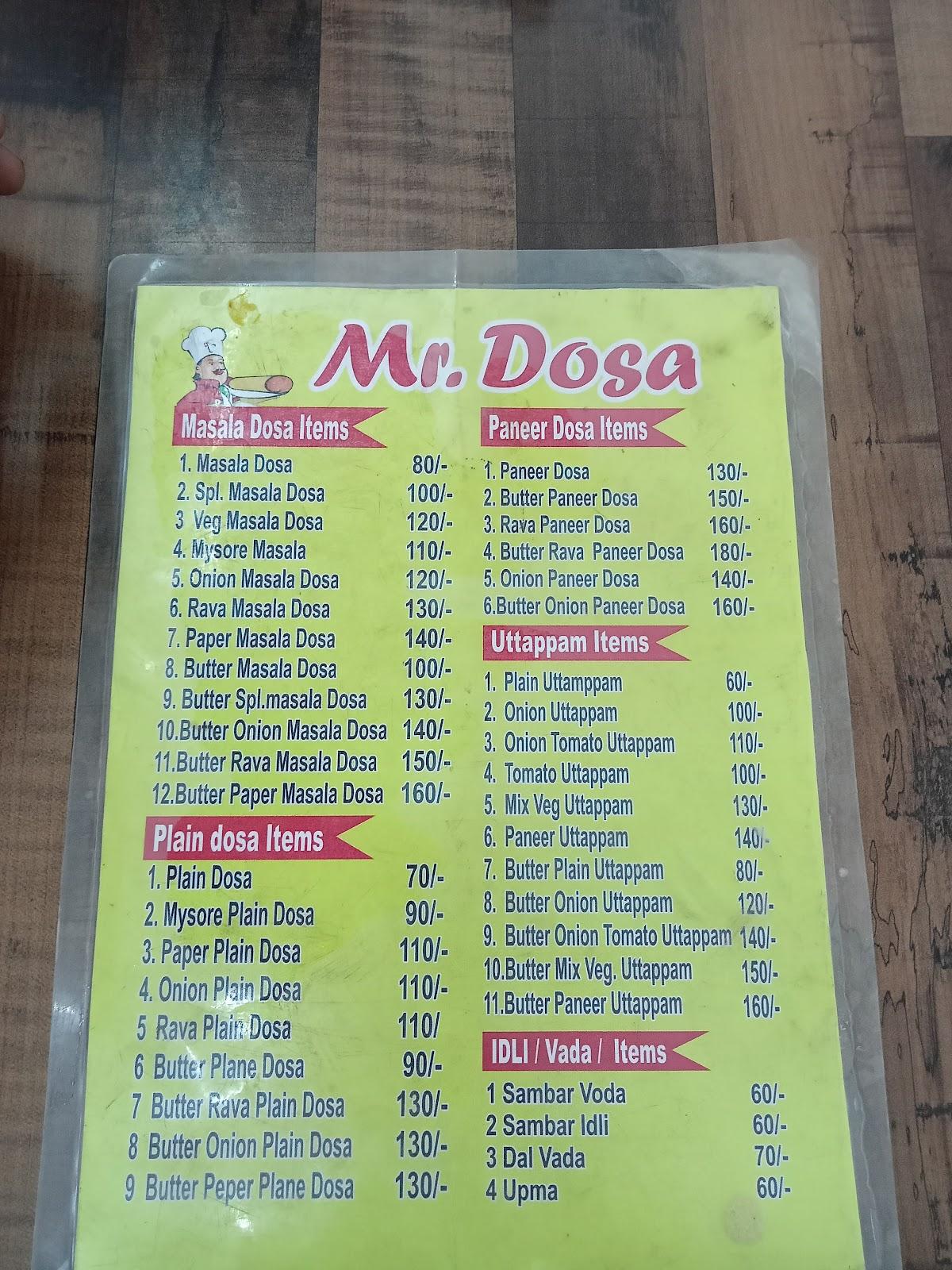 Menu at Mr Dosa, Delhi, opposite Best Mega Mall