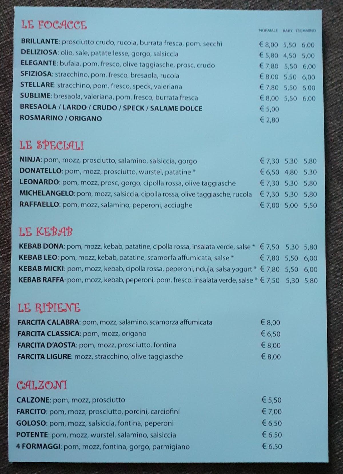 Menu da Pizza D'Arte pizzeria, Giaveno