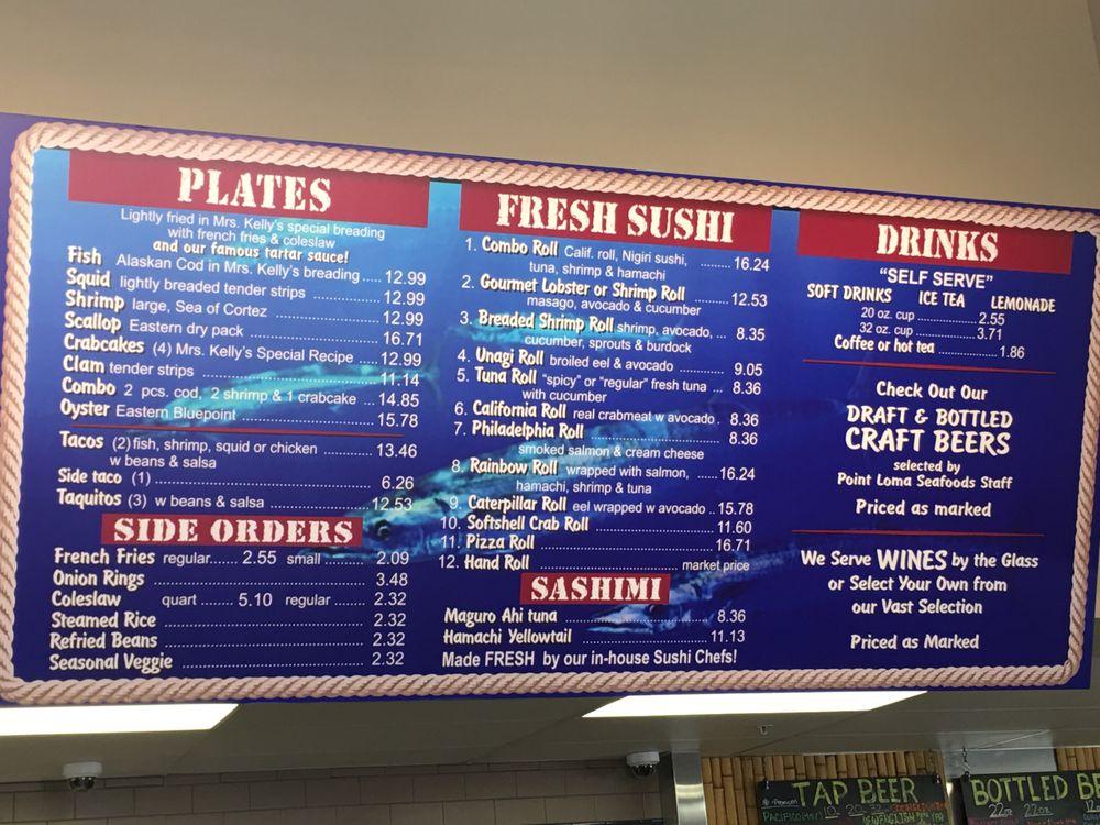 Menu at Point Loma Seafoods restaurant, San Diego
