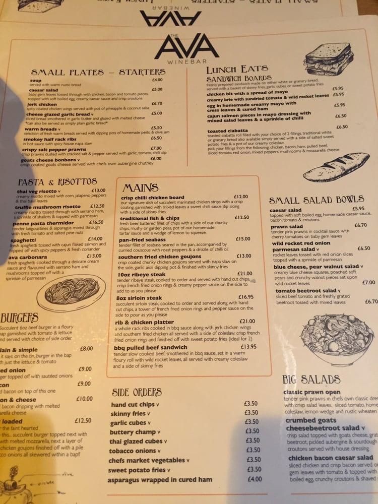 Menu at The Ava Winebar, Bangor