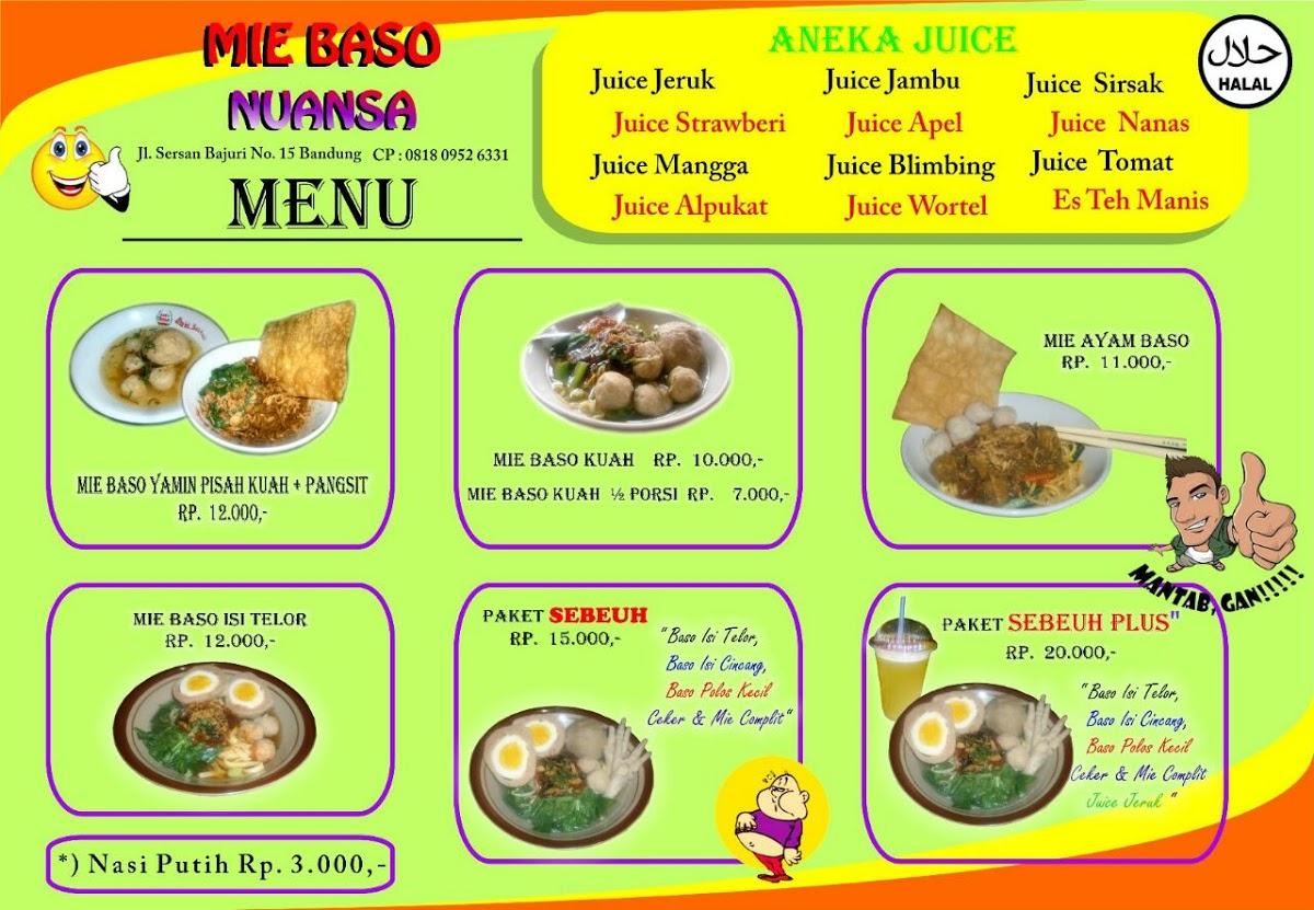 Menu at Baso Solo Nuansa restaurant, Bandung