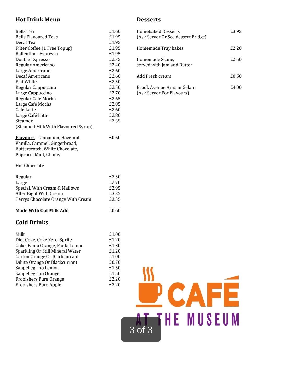 Menu at Cafe at the museum, Belfast